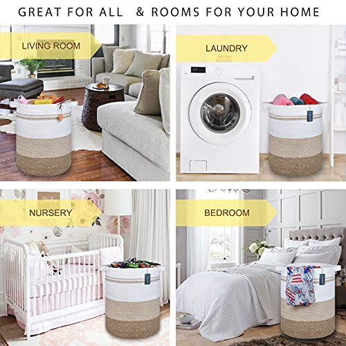 COMSE Extra Large Laundry Basket, Tall Blanket Basket, Laundry Hamper with Handles, 15.7βx 21.7β, Cotton Rope Basket, Woven Laundry Basket, Toy Basket, Clothes Baskets,Woven Basket,Gradient Brown