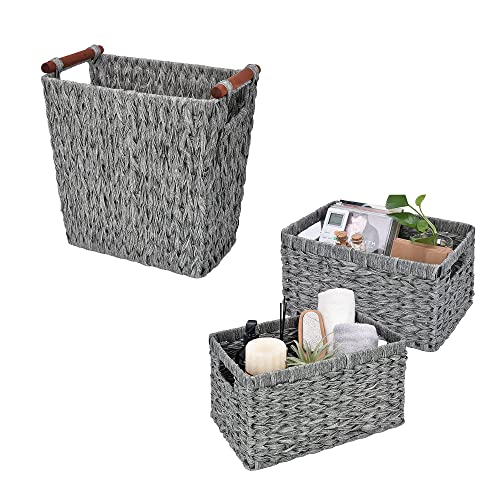 GRANNY SAYS Bundle of 1-Pack Wicker Wastebasket & 2-Pack Wicker Shelf Baskets