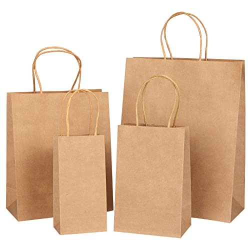 TOMNK 40pcs Brown Paper Bags with Handles Mixed Size Kraft Paper Bags, Gift Bags Bulk for Gifts, Shopping, Packaging, Merchandise, Grocery and Craft (4 Sizes)