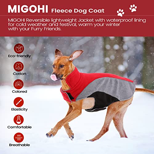 MIGOHI Fleece Dog Winter Coat, Warm and Soft Dog Sweaters Puppy Pajamas with Leash Hole and Hook Loop Closure, Reversible Dog Cold Weather Vest Apparel Pet Jackets for Small Medium Large Dogs, Red L