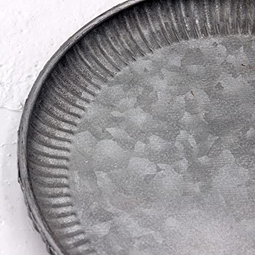 Funerom 9.8 inch Small Round Galvanized Metal Tray Decorative Tray Corrugated Edges
