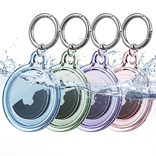 Airtag Case, DDJ Air Tag Holder 4 Packs with Keychain for Apple Airtags,Compatible with Apple Tag,Anti-Scratch Protective Shiny Clear Case(Glitter Purple,Blue,Green,Pink)