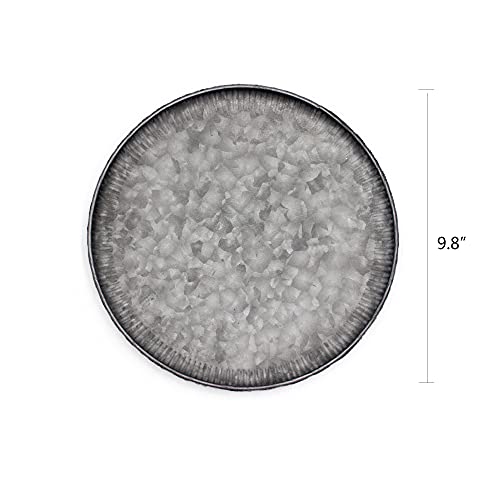 Funerom 9.8 inch Small Round Galvanized Metal Tray Decorative Tray Corrugated Edges