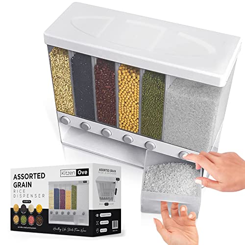 Dry Food Dispenser Cereal Container-Rice Dispenser 22 Pounds Pantry & Kitchen Storage Bucket (White)