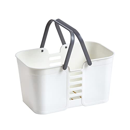 FANWU Shower Caddy Basket Tote for College Dorm Room Essentials, Plastic Storage Basket with Handles Portable Organizer Bins for Kitchen Bathroom Bedroom Toiletry Laundry Garden Pool Beach (White)