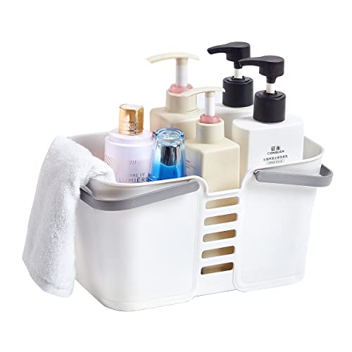 FANWU Shower Caddy Basket Tote for College Dorm Room Essentials, Plastic Storage Basket with Handles Portable Organizer Bins for Kitchen Bathroom Bedroom Toiletry Laundry Garden Pool Beach (White)