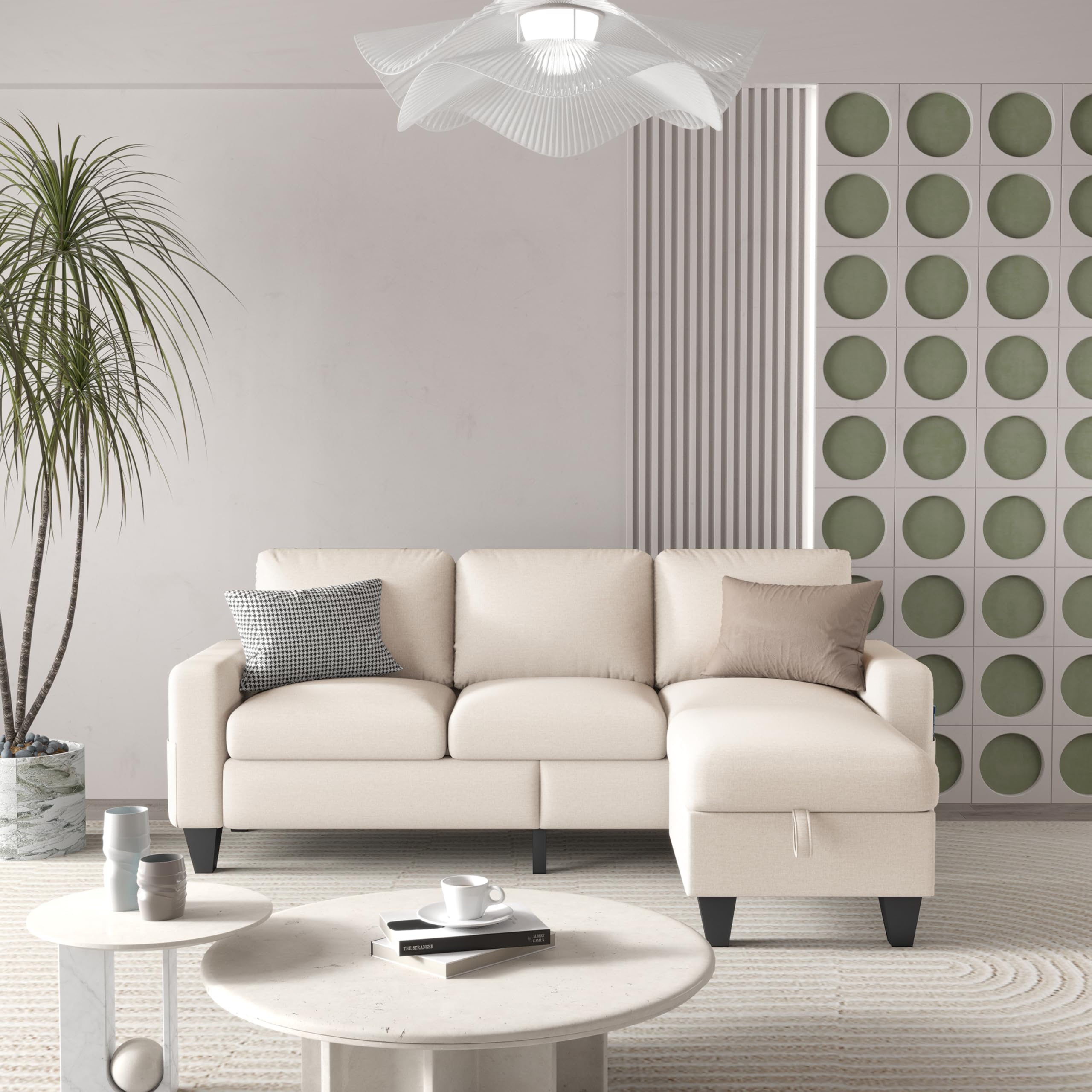 Youmumeub Sectional Sofa, L Shaped Couches for Living Room with Movable Ottoman Small Beige Sofas Modular Furniture Set for Apartment Small Space Loft