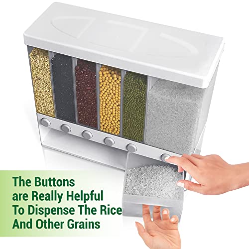 Dry Food Dispenser Cereal Container-Rice Dispenser 22 Pounds Pantry & Kitchen Storage Bucket (White)
