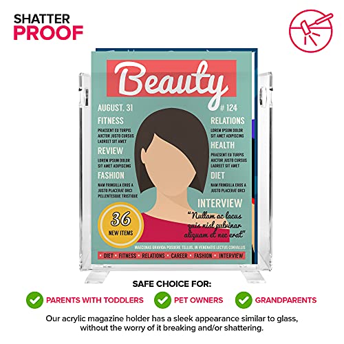 Stock Your Home Acrylic Magazine Holder - Crystal Clear Acrylic Holder - Shatterproof - Open Top - Space Saver - Acrylic Holder for Magazines, Publications, Office Desk, Reception, Waiting Room