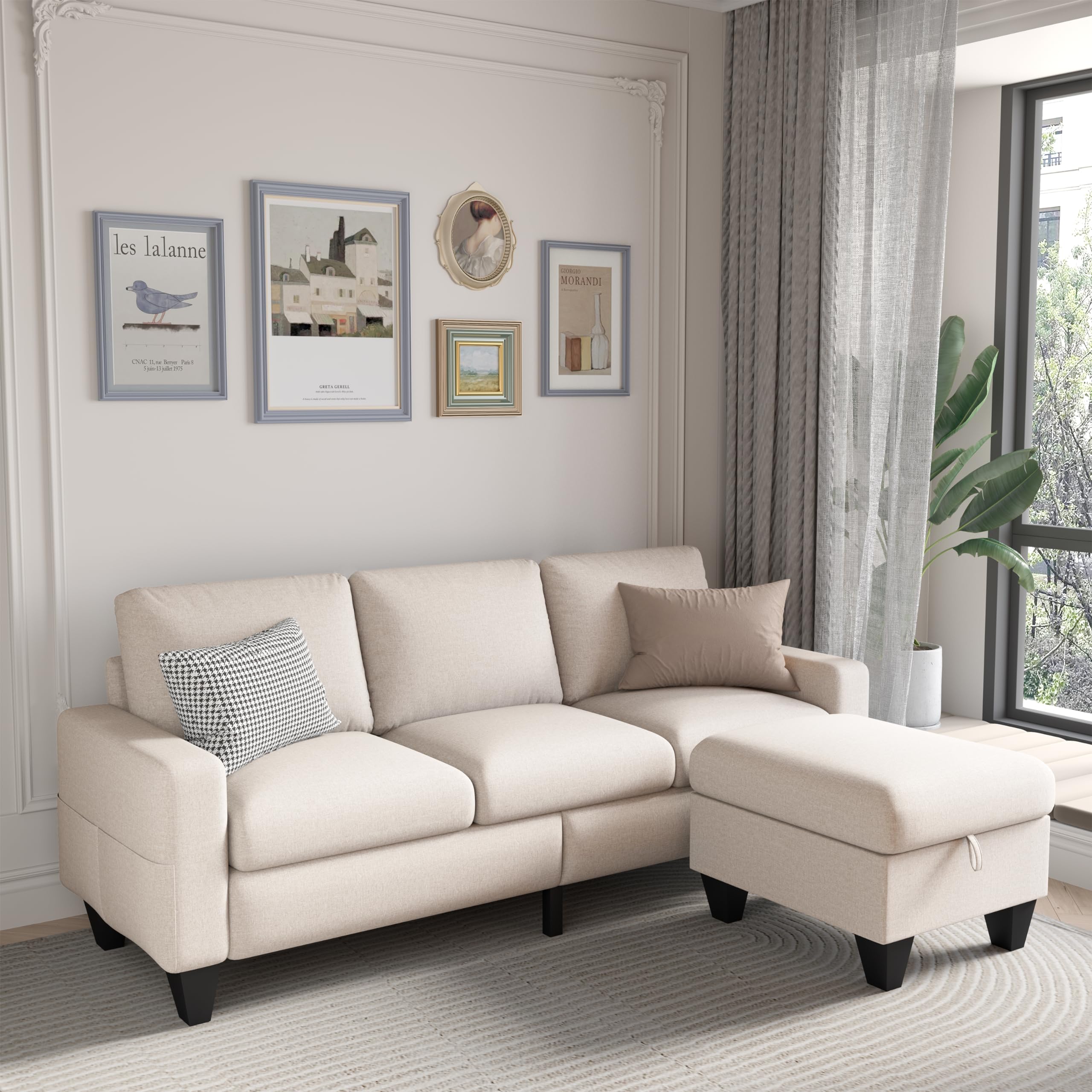 Youmumeub Sectional Sofa, L Shaped Couches for Living Room with Movable Ottoman Small Beige Sofas Modular Furniture Set for Apartment Small Space Loft