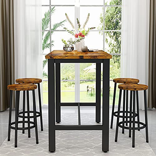 AWQM Bar Table Set, Kitchen Pub Table with 4 Stools, 5 Pieces Dining Table Set, Breakfast Table of 43.4 x 23.6 x 35.7 Inches, Stool of 11.8 x 11.8 x 23.8 Inches Each, Rustic Brown and Black