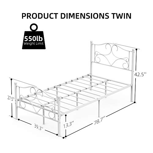 Amyove Curved Twin Size Metal Bed Frame with Storage for Kids, Platform Bed Frame with Headboard Footboard No Box Spring Needed White (Twin)