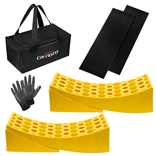 Cainozo RV Leveling Blocks Camper Leveler 2 Pack with Carrying Bag,Leveler Chocks Precise Camper Leveling Includes Two Curved Levelers,Two Rubber Grip Mats,Two Chocks,and A Carrying Bag Yellow