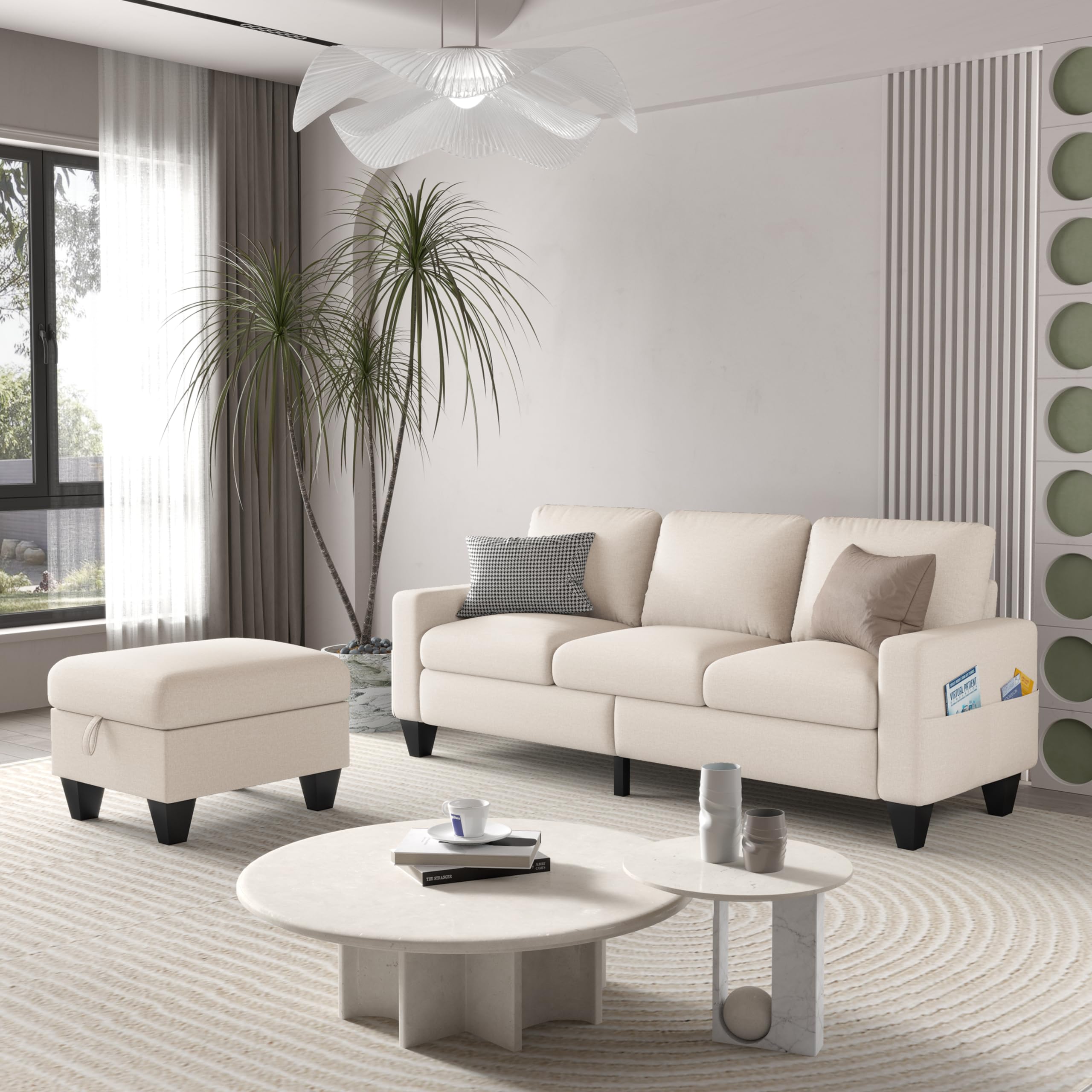 Youmumeub Sectional Sofa, L Shaped Couches for Living Room with Movable Ottoman Small Beige Sofas Modular Furniture Set for Apartment Small Space Loft