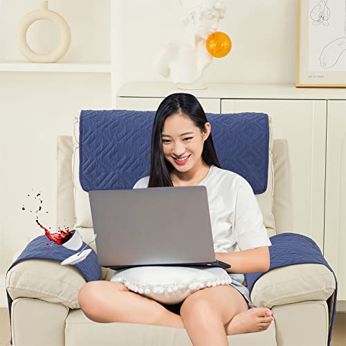 EXTLEZSA Water Proof Sofa Armrest Cover, 1/2/3 Seater Sofa Headrest Slipcovers with Pocket Nonslip Armchair Cover Quilted Furniture Protector for Recliner Leather Sofa Couch (Navy,1 Seat 3 pc)