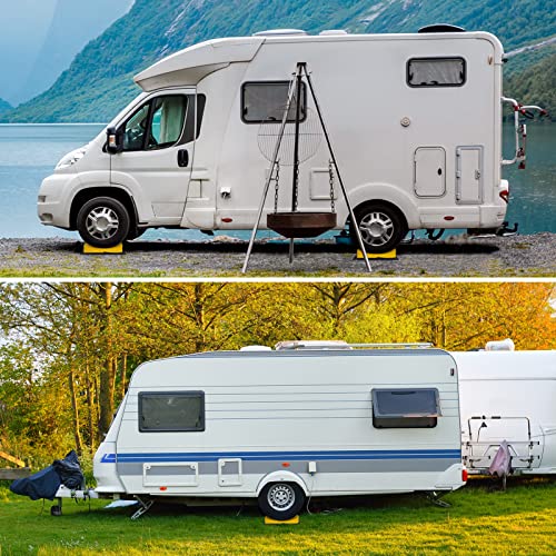 Cainozo RV Leveling Blocks Camper Leveler 2 Pack with Carrying Bag,Leveler Chocks Precise Camper Leveling Includes Two Curved Levelers,Two Rubber Grip Mats,Two Chocks,and A Carrying Bag Yellow