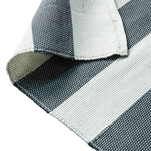 Flash Furniture Melissa Indoor/Outdoor Area Rug - Grey & White - Cabana Striped - 5' x 7' - Stain Resistant