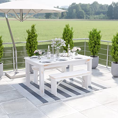 Flash Furniture Melissa Indoor/Outdoor Area Rug - Grey & White - Cabana Striped - 5' x 7' - Stain Resistant