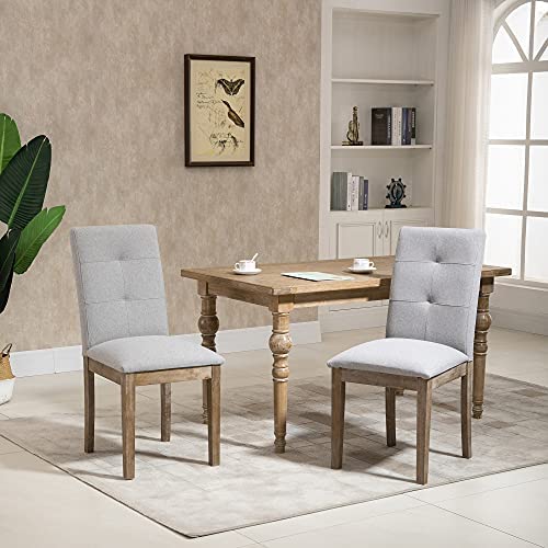 HOMCOM Linen High Back Dining Chairs Set of 2, with Armless Design and Tufted Fabric Cushion, Grey