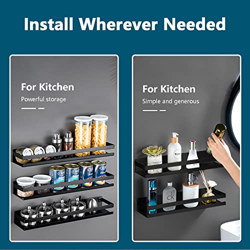 GEINIFAFA Rustproof Metal Storage Floating Shelves Wall Mounted Rectangular Shelf for Bedroom,Bathroom, Living Room, Kitchen, and Laundry Room,Nail-Free Wall-Mounted Shelves(15.75 Inch Black)