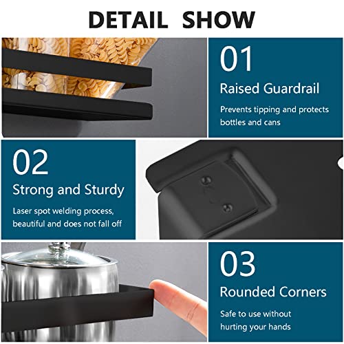 GEINIFAFA Rustproof Metal Storage Floating Shelves Wall Mounted Rectangular Shelf for Bedroom,Bathroom, Living Room, Kitchen, and Laundry Room,Nail-Free Wall-Mounted Shelves(15.75 Inch Black)