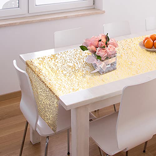 3 Pieces Gold Table Runner Metallic Glitter Table Cloths Roll Rectangle Polyester for Centerpieces Birthday Wedding Home Decor(12 x 84 Inch)