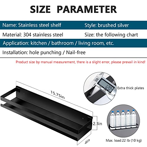 GEINIFAFA Rustproof Metal Storage Floating Shelves Wall Mounted Rectangular Shelf for Bedroom,Bathroom, Living Room, Kitchen, and Laundry Room,Nail-Free Wall-Mounted Shelves(15.75 Inch Black)