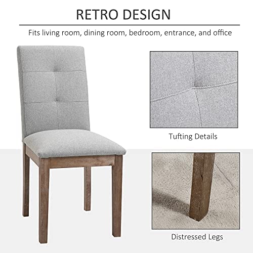 HOMCOM Linen High Back Dining Chairs Set of 2, with Armless Design and Tufted Fabric Cushion, Grey