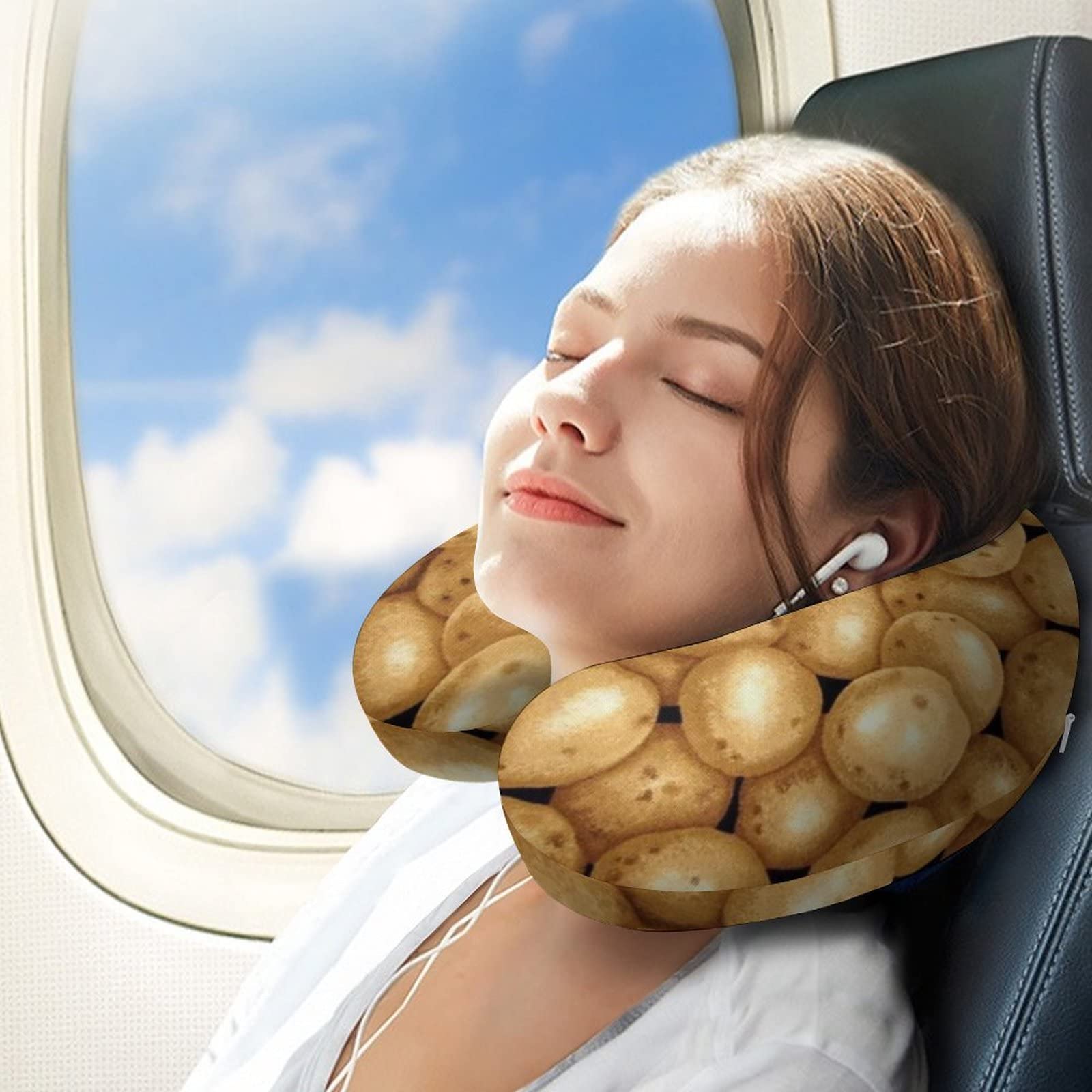 CTOITLKF Travel Pillow, Fresh Potatoes Neck Pillow for Traveling, Memory Foam Portable Support Pillow Sleeping Rest Cushion