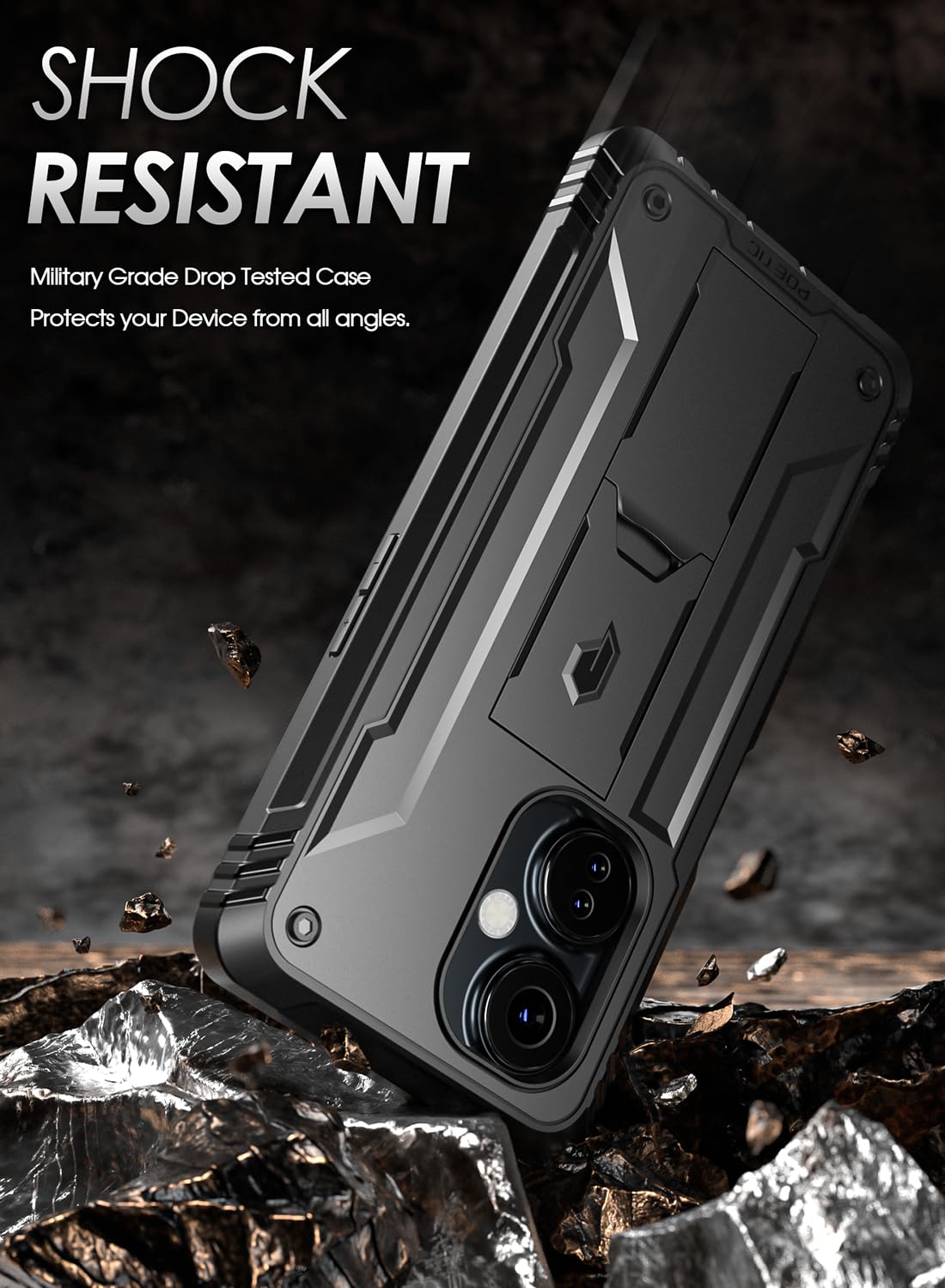 Poetic Revolution Case for OnePlus Nord N30 5G, [20FT Mil-Grade Drop Tested], Full-Body Rugged Dual-Layer Shockproof Protective Cover with Kickstand and Built-in-Screen Protector, Black