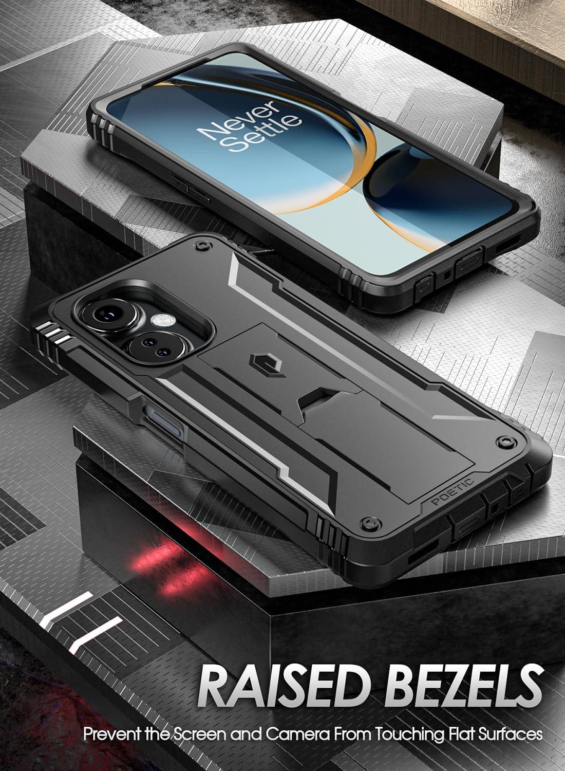 Poetic Revolution Case for OnePlus Nord N30 5G, [20FT Mil-Grade Drop Tested], Full-Body Rugged Dual-Layer Shockproof Protective Cover with Kickstand and Built-in-Screen Protector, Black