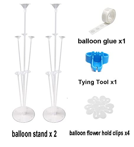 2 Sets of Balloon Stand Kits 28'' balloon arch kit with base, Reusable Clear Balloon Column Stand kit for Table, Including Glue, Tie Tool, Flower Clips, for Home Outdoors Birthday Wedding Party Decorations (2 set)