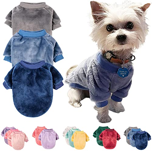 Dog Sweater, Pack of 2 or 3, Dog Clothes, Dog Coat, Dog Jacket for Small or Medium Dogs Boy or Girl, Ultra Soft and Warm Cat Pet Sweaters (Large, Grey,Blue,Dark Blue)