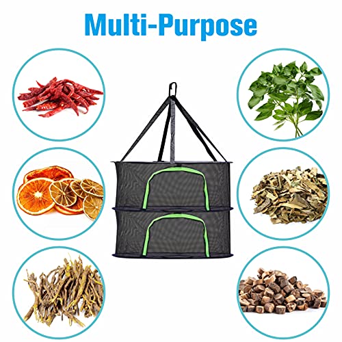 Herb Drying Rack Food Dehydrator Plant Hanging Mesh U Shape 2 Layers Collapsible Dry Net with Zipper, Pruning Scissors, Hook, Herb Rack for Drying Seeds, Herb, Vegs, Fruits, Bud, Plants(24"x15.6")