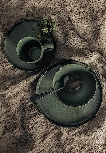 Dutch Rose Amsterdam Serenity 16 Piece Dinnerware Set, Full Sized Plates, Dinner Plates, Bowls, Coffee Mugs, Dinner Service for Four Giftset, Green