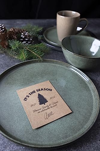 Dutch Rose Amsterdam Serenity 16 Piece Dinnerware Set, Full Sized Plates, Dinner Plates, Bowls, Coffee Mugs, Dinner Service for Four Giftset, Green
