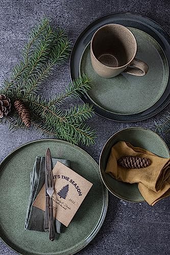 Dutch Rose Amsterdam Serenity 16 Piece Dinnerware Set, Full Sized Plates, Dinner Plates, Bowls, Coffee Mugs, Dinner Service for Four Giftset, Green