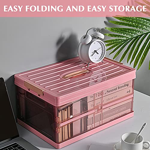 DAPANGYOUNG Collapsible Storage Bins with Lids - Clear Plastic Storage Bin Stackable Latch Storage Boxes with Durable Lid and Secure Latching Buckles For Home Office Car and Travel Organization, Pink
