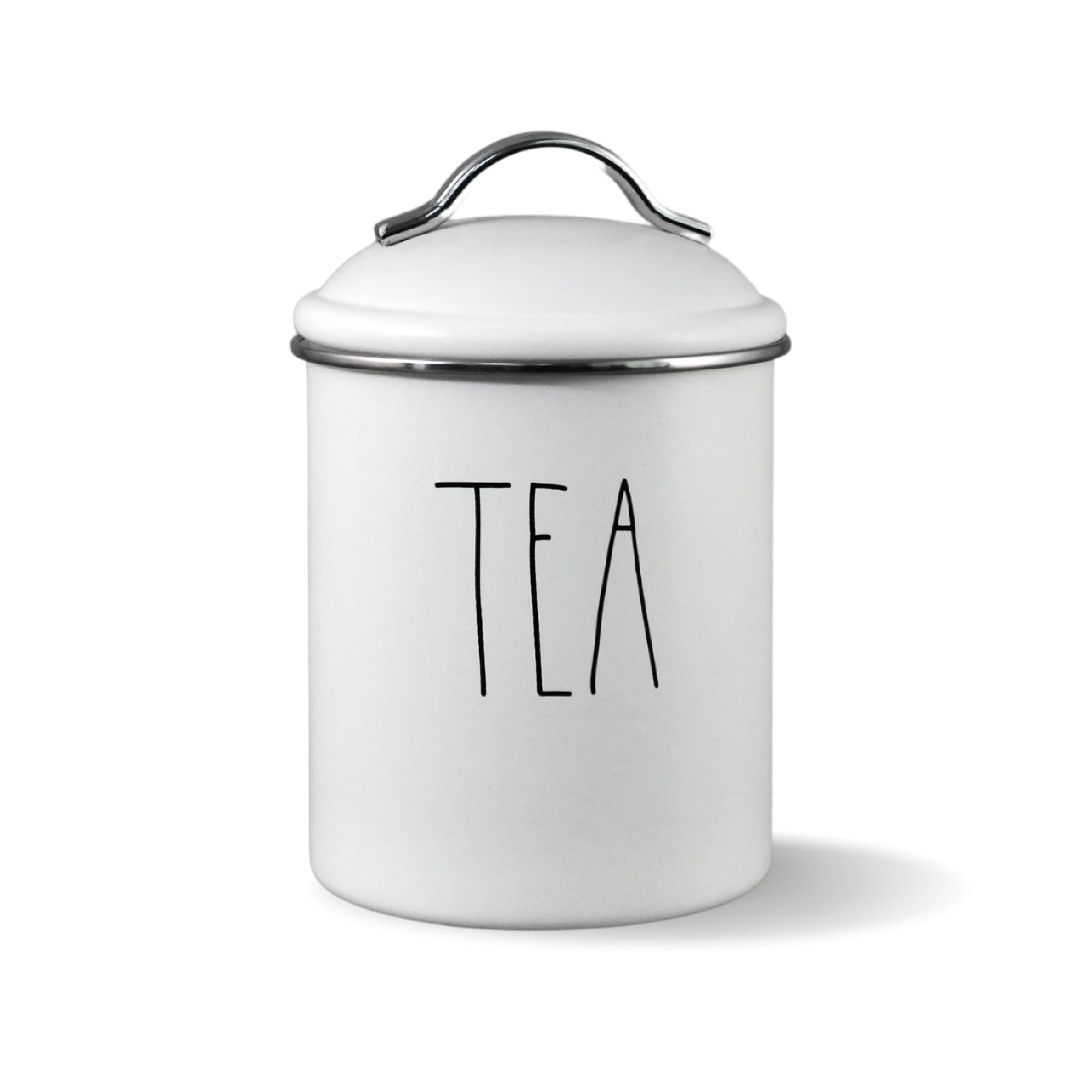 Rae Dunn Tin Tea Canister, Storage Tin with Lid and Elongated Writing