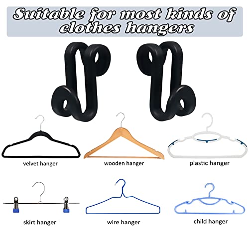 Clothes Hanger Connector Hooks 60 PCS, Hanger Extender Clips, Heavy Duty Plastic Connection Hooks, Space Saving Cascading Hanger Hooks for Organizer Closet, Black