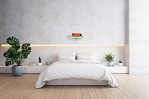Uqayu Invisible Floating Bookshelf with Decorative Wooden Rod, Heavy Duty Wall Mounted Metal Book Organizer Shelf, for Home, Office, Study, Livingroom, Bedroom, Library (1, Blue)