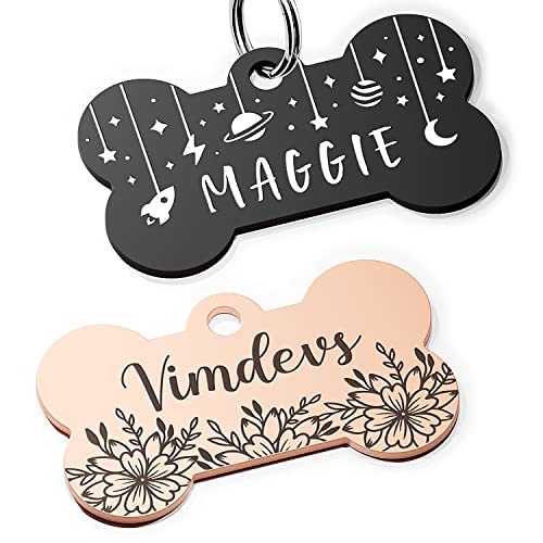 vimdevs Custom Double-Sided Engraved Cat and Dog Tags, Many Unique and Cute Design Pet ID Tag, Bone, Round, Hexagon and Square(Bone (3 Color))
