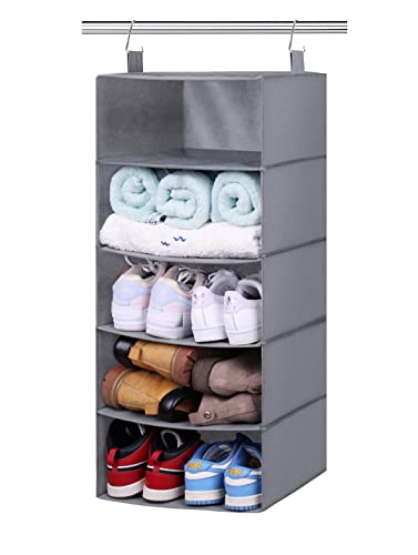 KEETDY Hanging Shoe Organizer to Store 10 Pairs Shoes 5- Shelf Shoe Rack for Closet for Small Space Storage Bedroom, Dorm, Grey