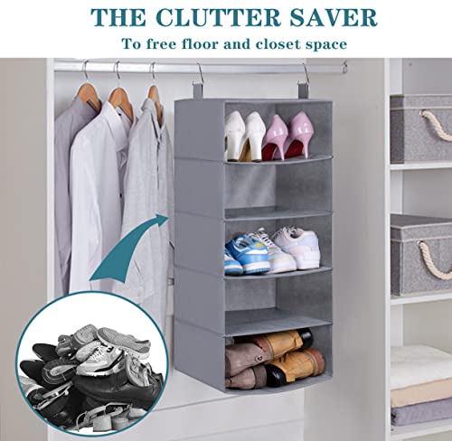 KEETDY Hanging Shoe Organizer to Store 10 Pairs Shoes 5- Shelf Shoe Rack for Closet for Small Space Storage Bedroom, Dorm, Grey