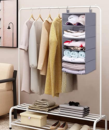 KEETDY Hanging Shoe Organizer to Store 10 Pairs Shoes 5- Shelf Shoe Rack for Closet for Small Space Storage Bedroom, Dorm, Grey