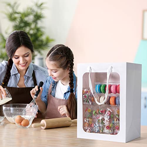 Sdootjewelry Gift Bag with Window, 10pcs White Paper Gift Bag with Transparent Window, 13.8" Γ 7.1" Γ 9.8" Flower Bouquet Bags with Handle, Window Gift Bags