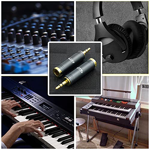 AAZV 1/4'' to 3.5mm Stereo Pure Copper Adapter, 1/8 ''(6.35mm)Plug Male to 1/4 ''(3.5mm)Jack Female Stereo Adapter Mini Jack Aux Converter Compatible with Speaker Headphone, Amp Adapte - Black, 2 Pack