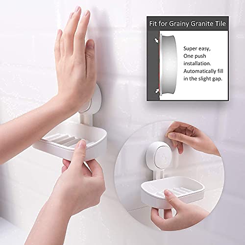 LEVERLOC Corner Shower Caddy & Soap Dish Suction Cup NO-Drilling Removable Bathroom Shower Shelf Heavy Duty Caddy Organizer Waterproof & Oilproof for Bathroom & Kitchen - White