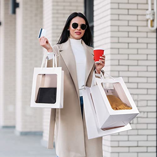 Sdootjewelry Gift Bag with Window, 10pcs White Paper Gift Bag with Transparent Window, 13.8" Γ 7.1" Γ 9.8" Flower Bouquet Bags with Handle, Window Gift Bags