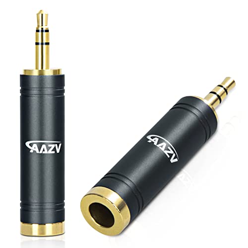 AAZV 1/4'' to 3.5mm Stereo Pure Copper Adapter, 1/8 ''(6.35mm)Plug Male to 1/4 ''(3.5mm)Jack Female Stereo Adapter Mini Jack Aux Converter Compatible with Speaker Headphone, Amp Adapte - Black, 2 Pack